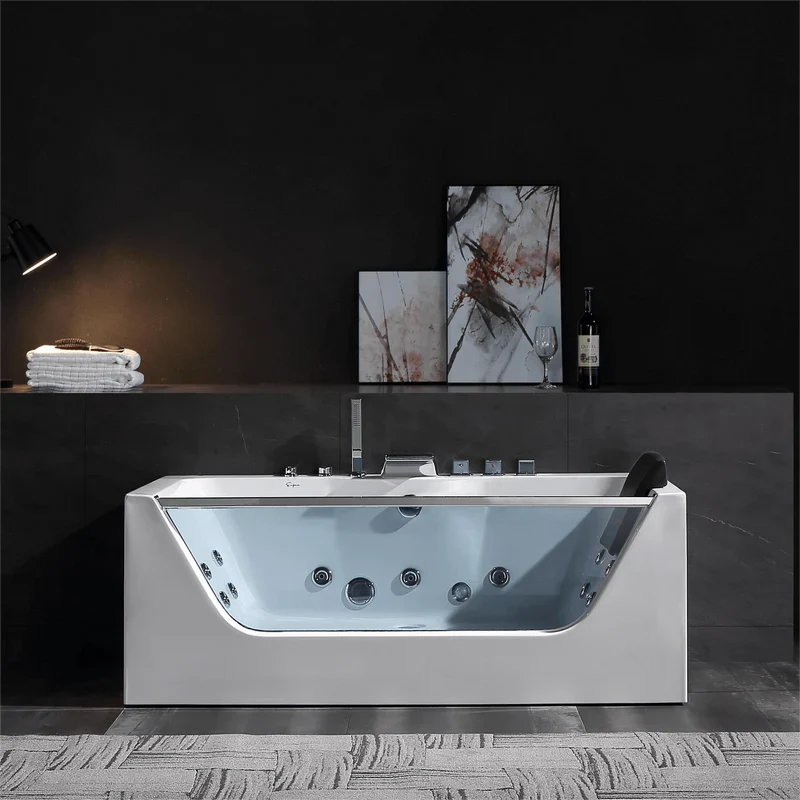 67" Alcove LED Whirlpool Bathtub with Center Drain – Modern Elegant Home